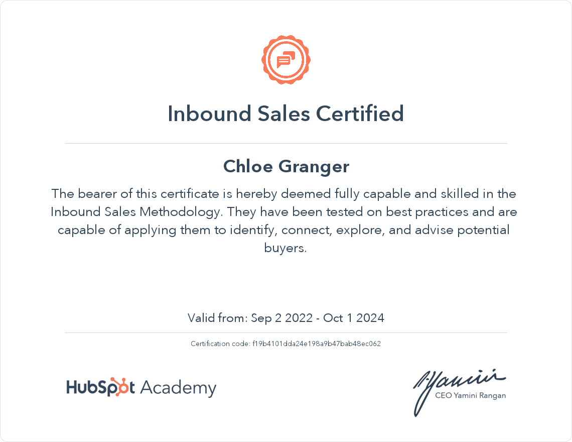 HubSpot Academy Inbound Sales Certification