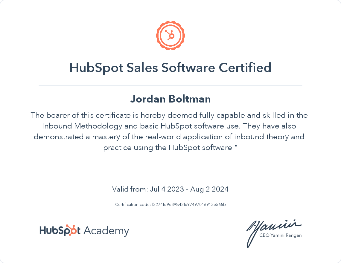 HubSpot Academy HubSpot Sales Software Certification