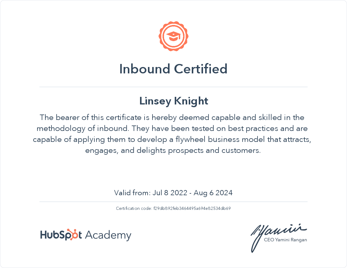HubSpot Academy Inbound Certification