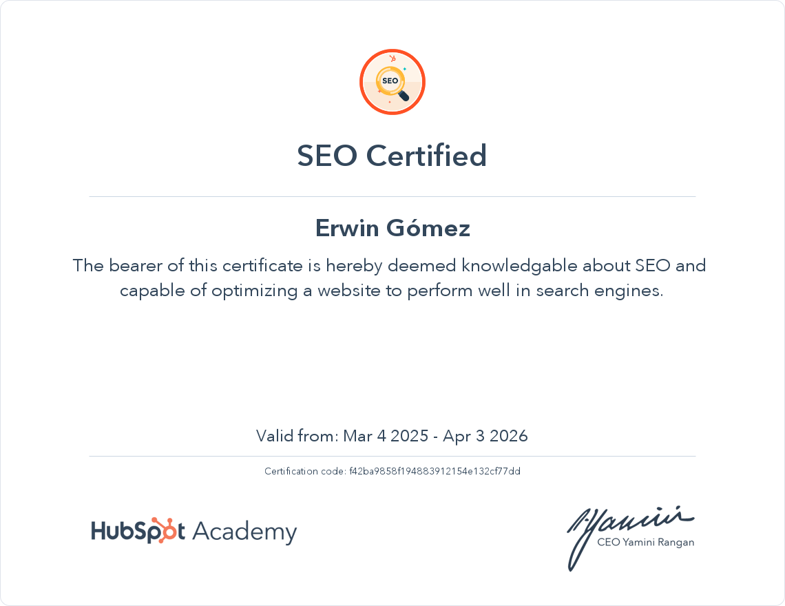 HubSpot Academy SEO Certification