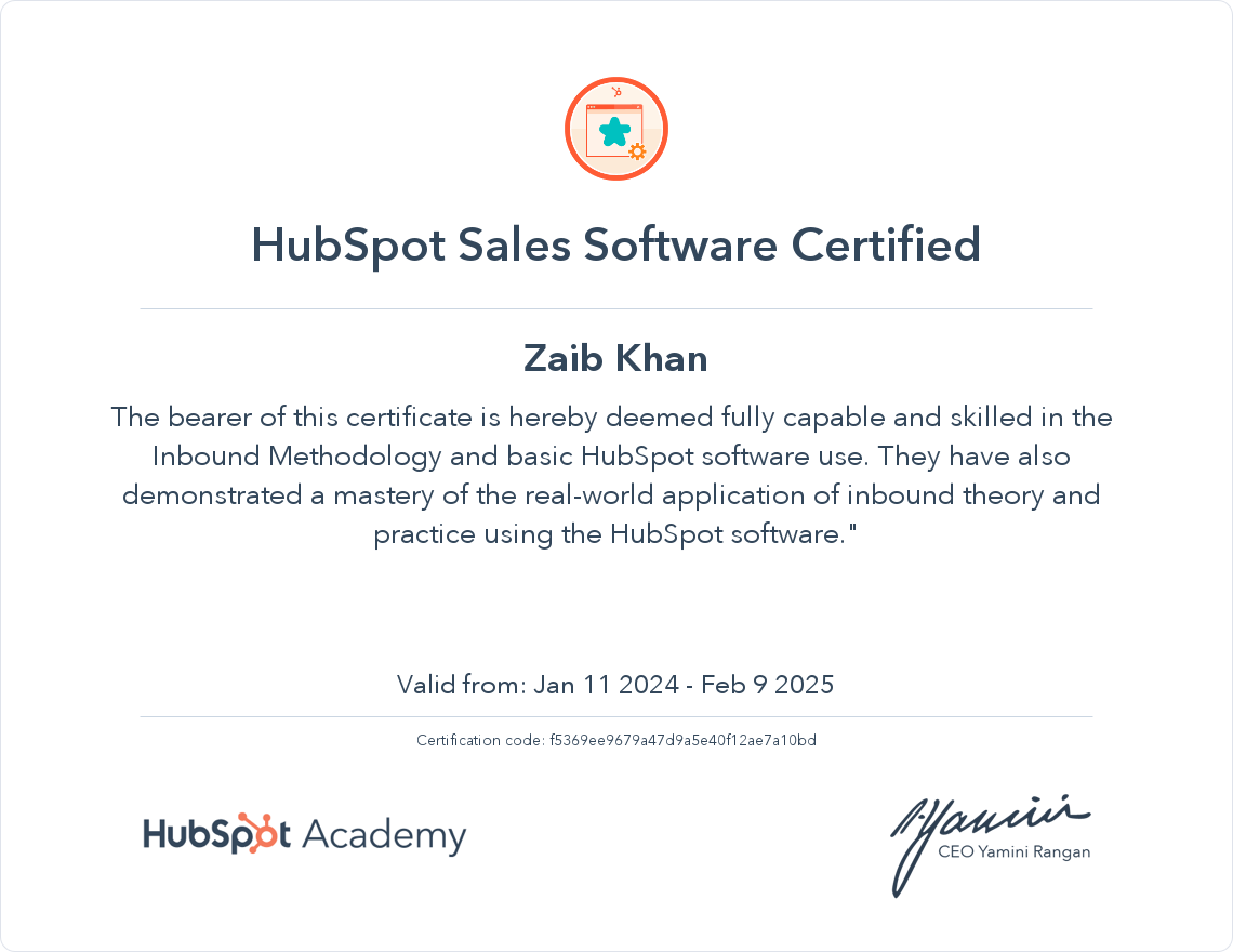 HubSpot Academy HubSpot Sales Software Certification