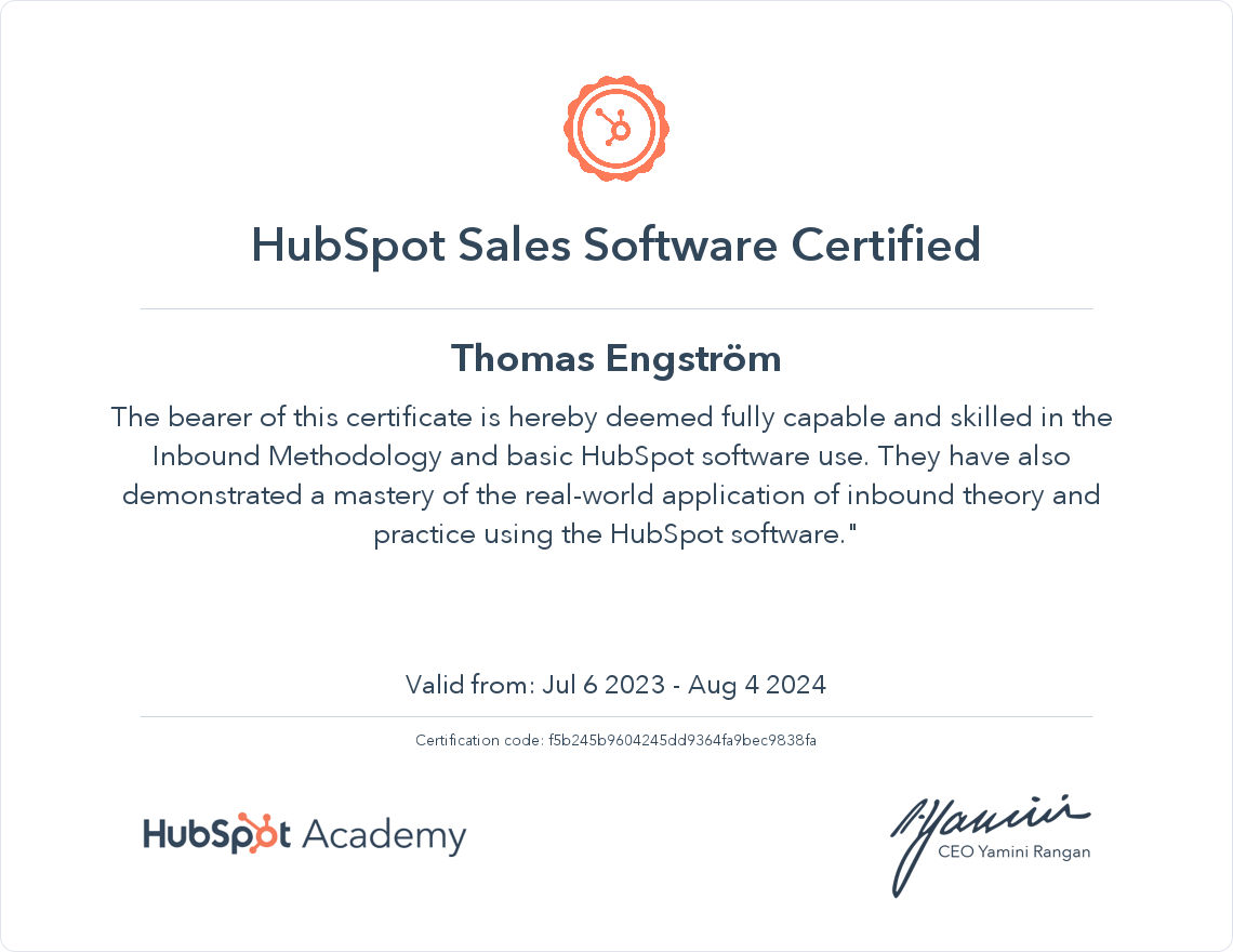 HubSpot Academy HubSpot Sales Software Certification