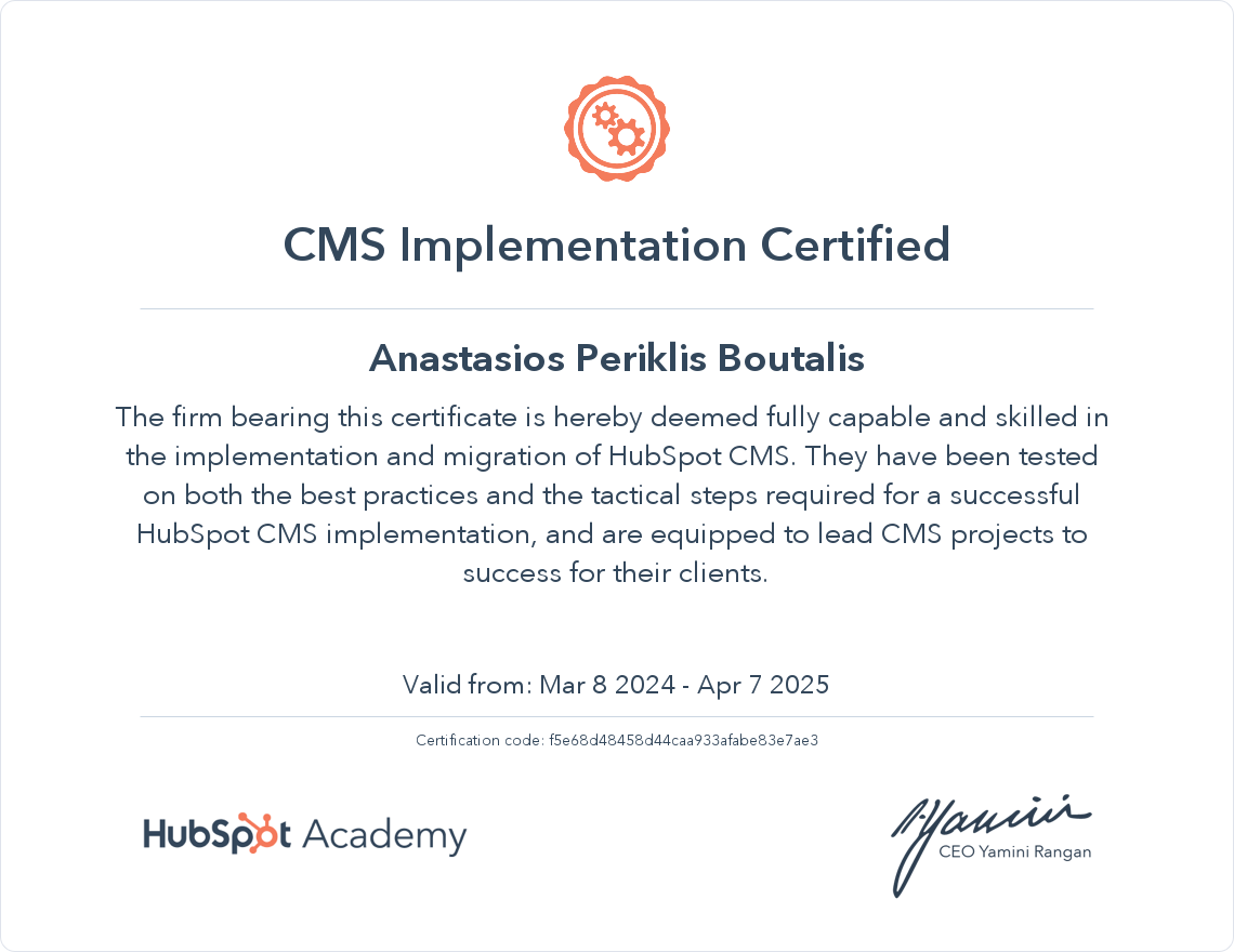 HubSpot Academy CMS Hub Implementation Certification