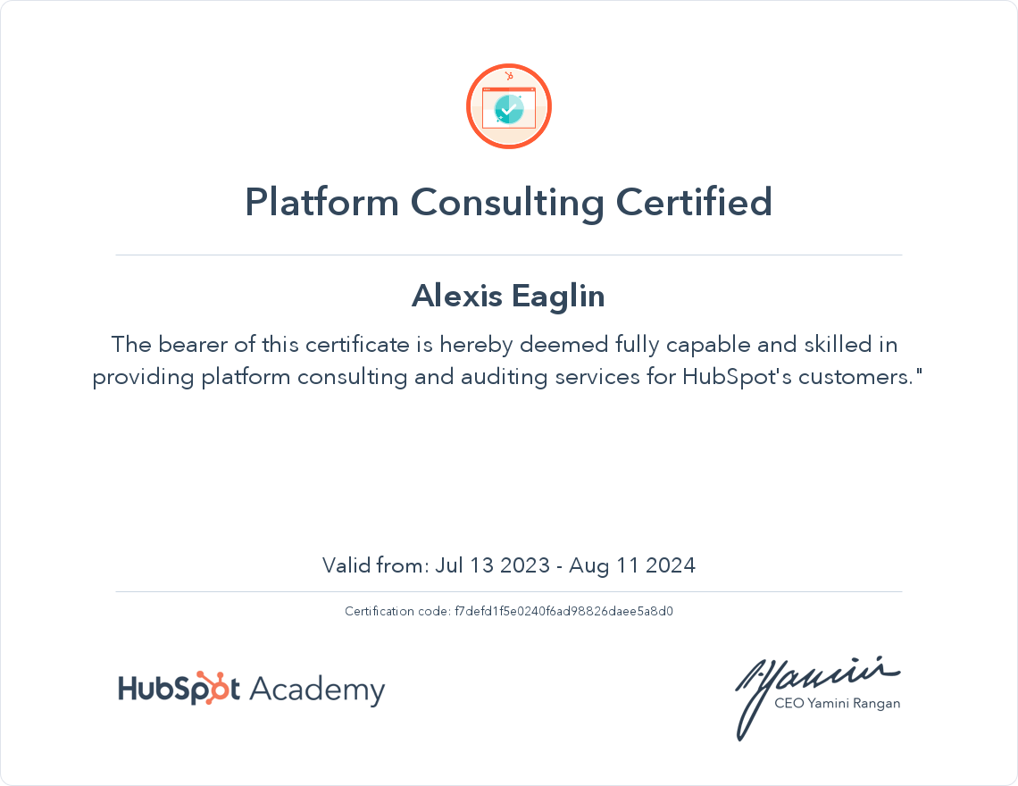 HubSpot Academy Platform Consulting Certification