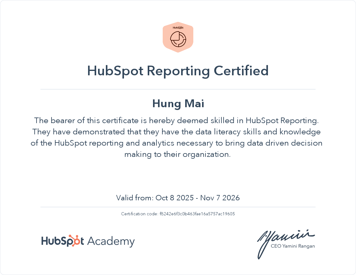 HubSpot Academy HubSpot Reporting Certification