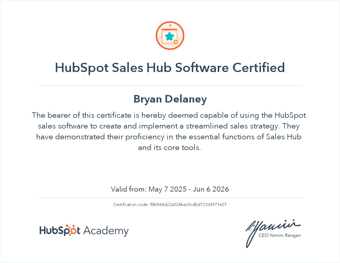 HubSpot Academy HubSpot Sales Hub Software Certification