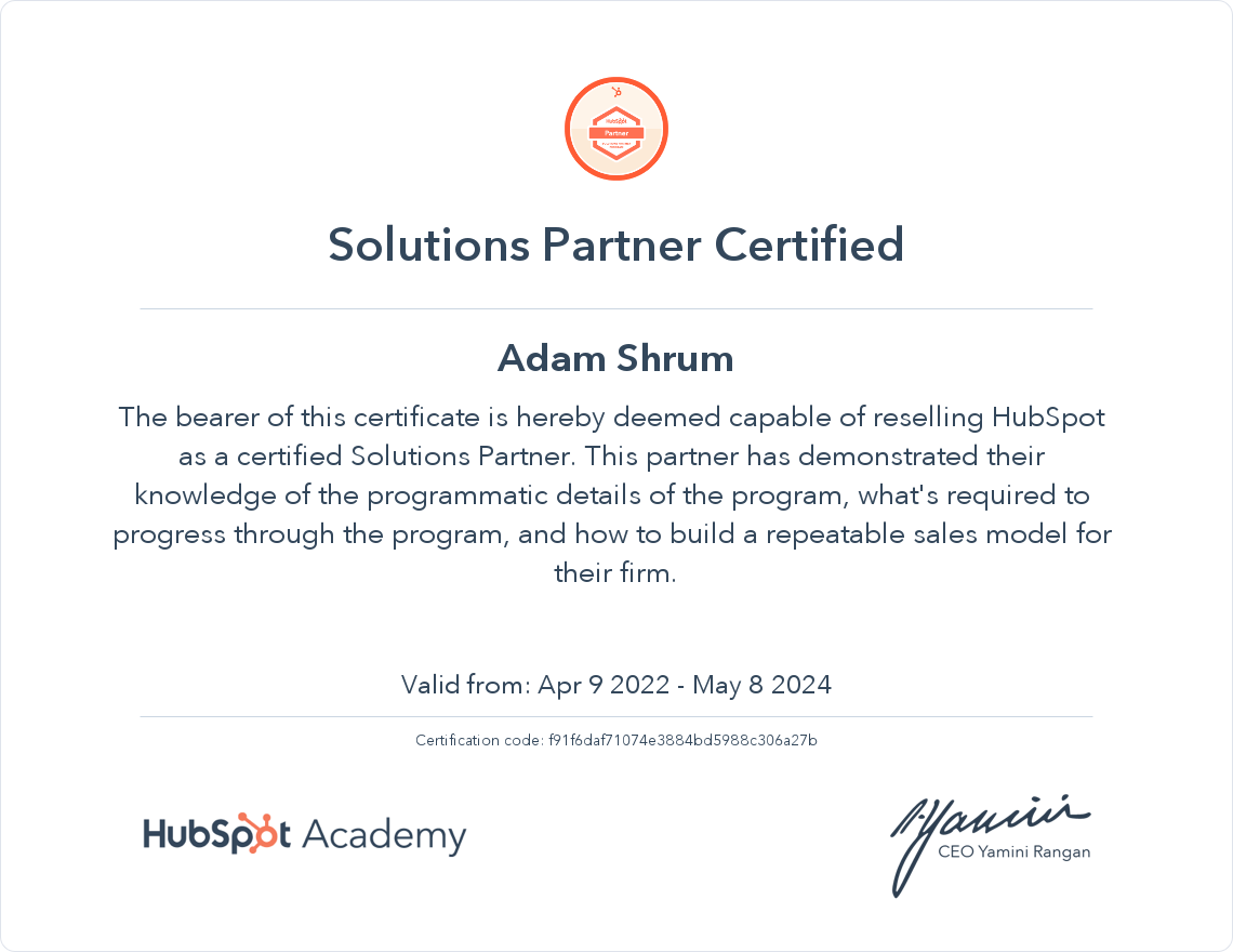 HubSpot Academy HubSpot Solutions Partner Certification