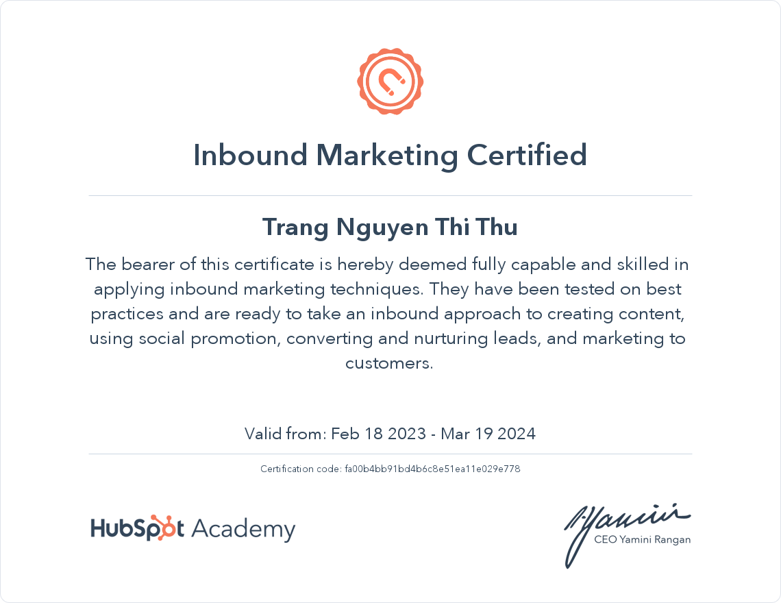 HubSpot Academy Inbound Marketing Certification