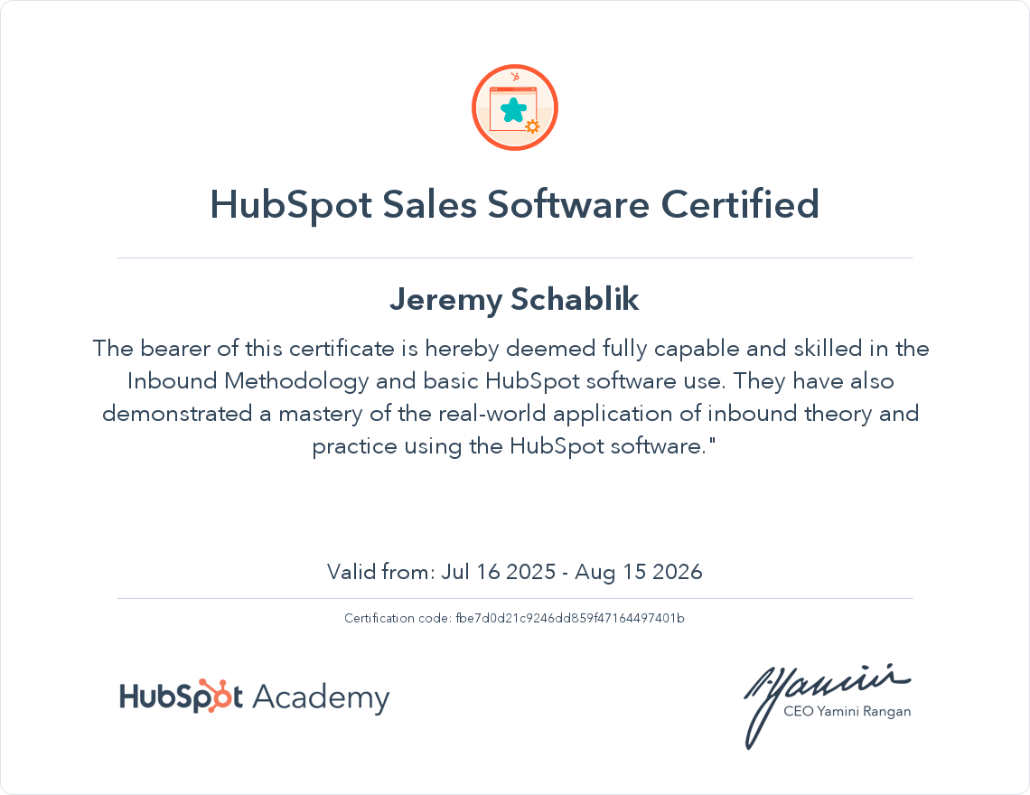 HubSpot Academy HubSpot Sales Software Certification
