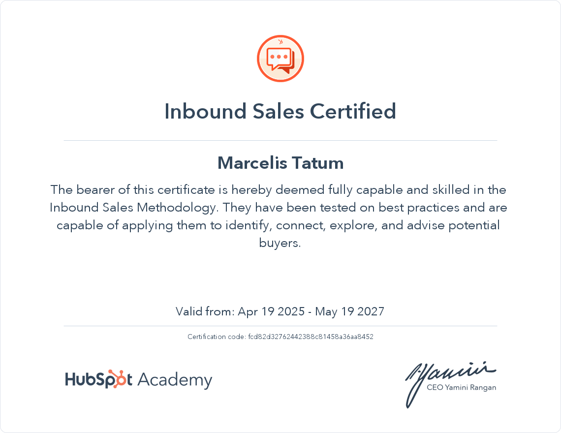 HubSpot Academy Inbound Sales Certification