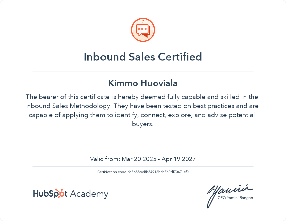 HubSpot Academy Inbound Sales Certification