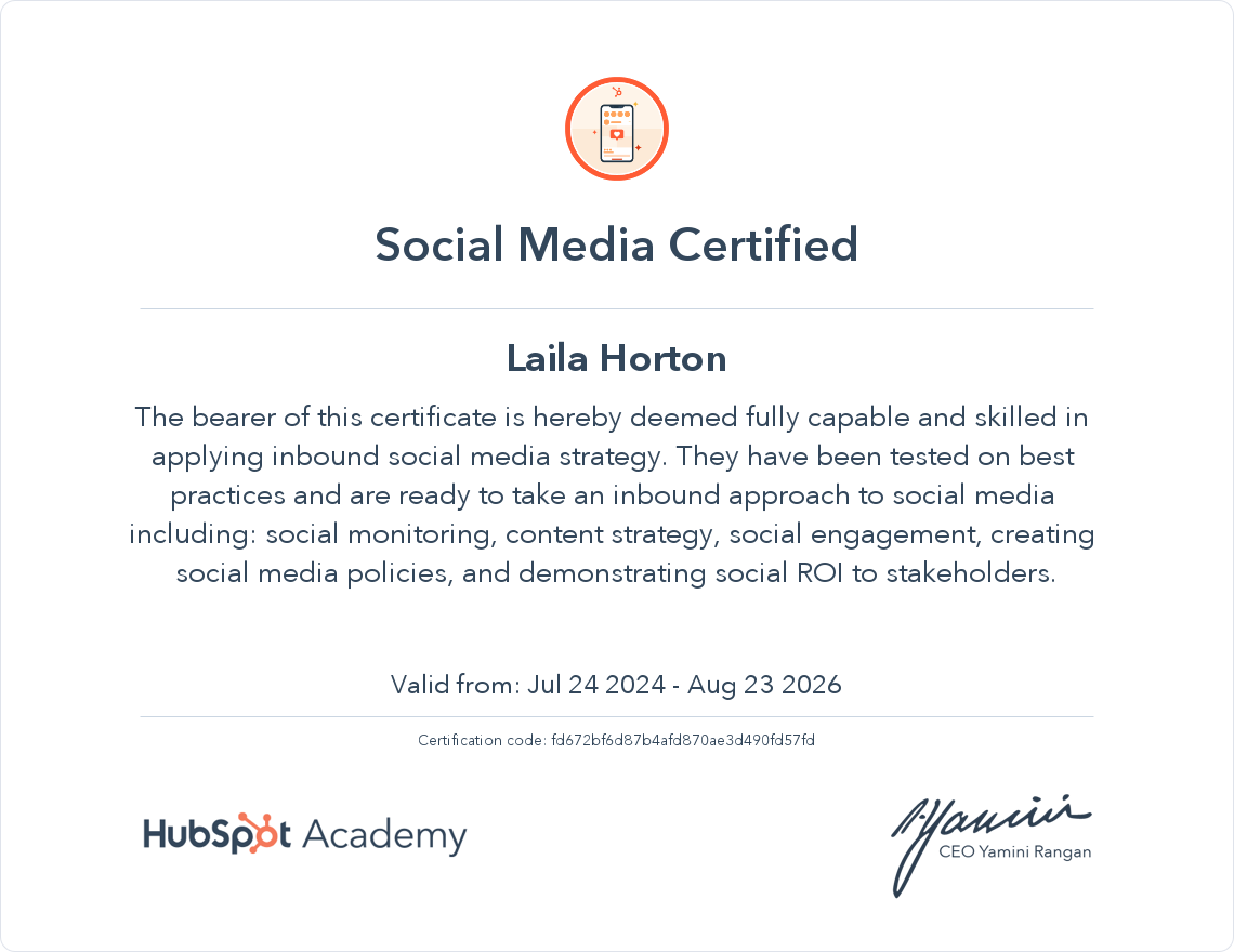 HubSpot Academy Social Media Marketing Certification