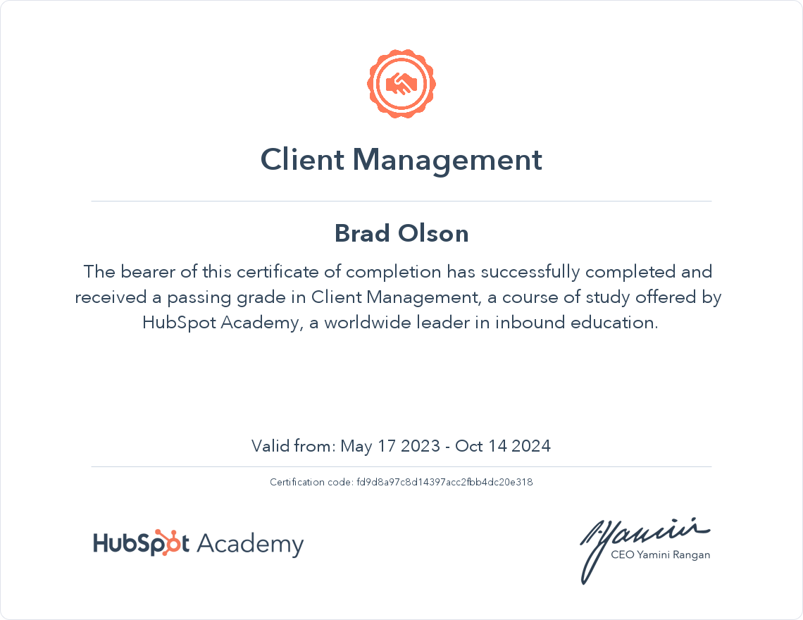 HubSpot Academy Client Management Certification