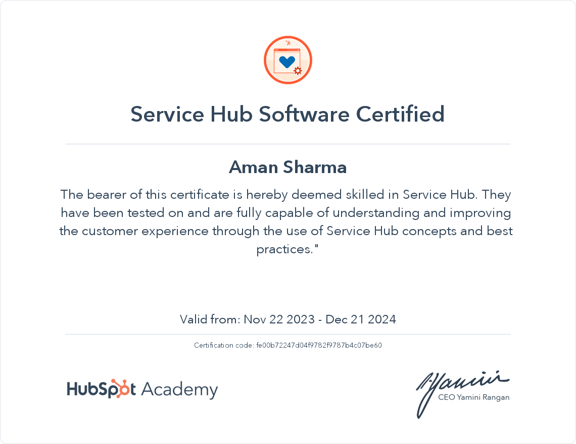 HubSpot Academy Service Hub Software Certification