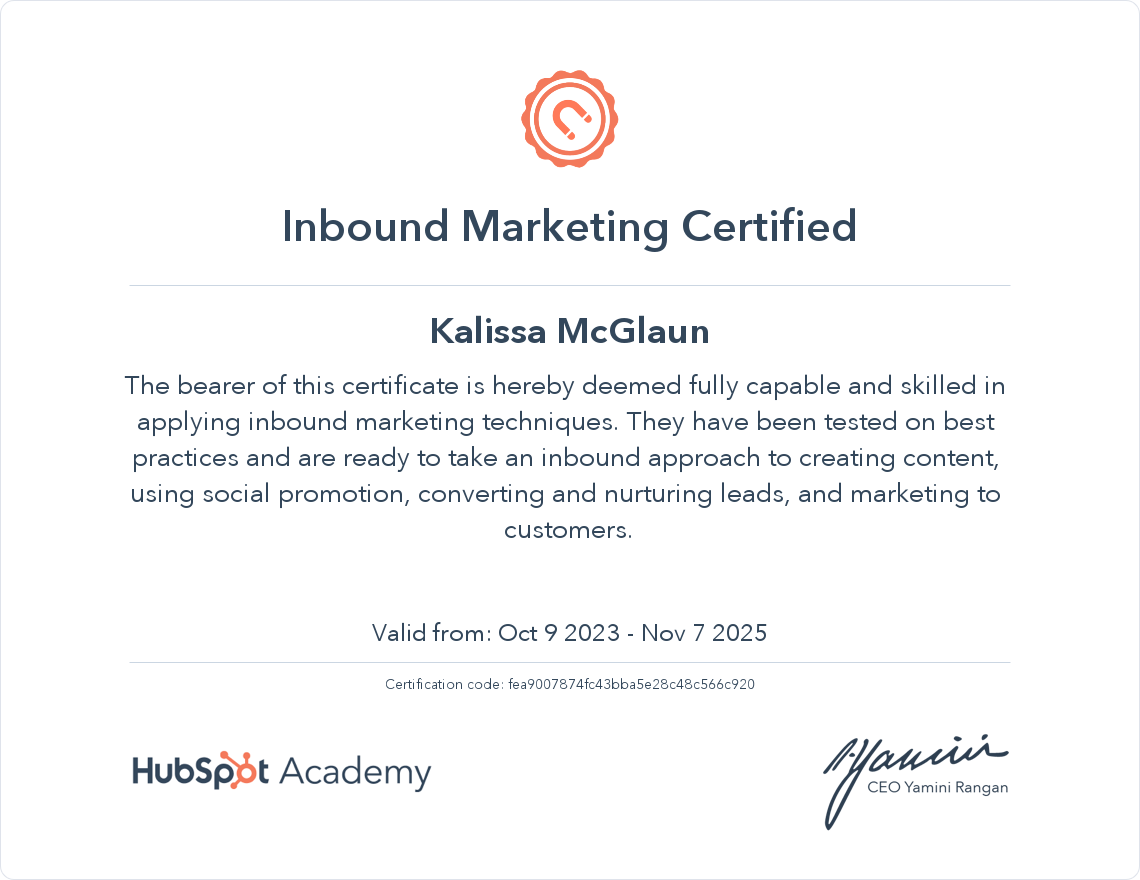 HubSpot Academy Inbound Marketing Certification