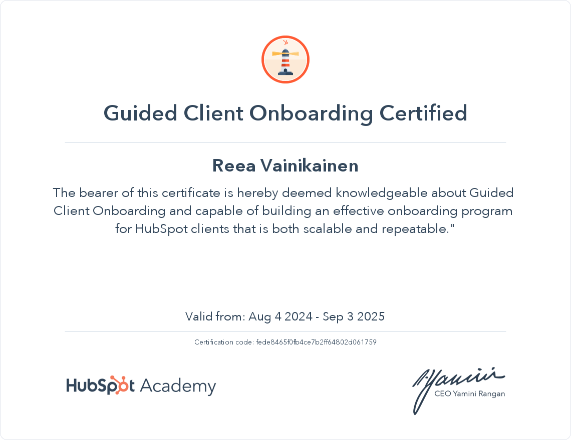 HubSpot Academy Guided Client Onboarding Certification