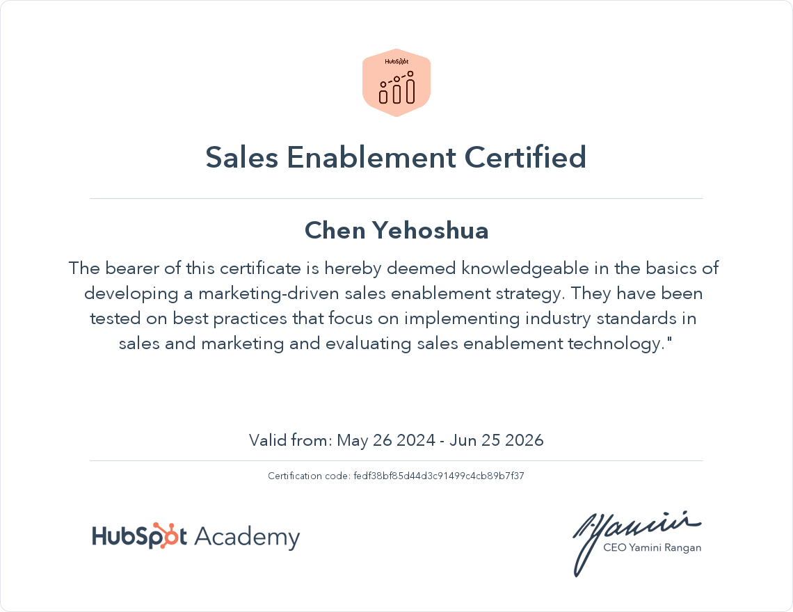 HubSpot Academy Sales Enablement Certification
