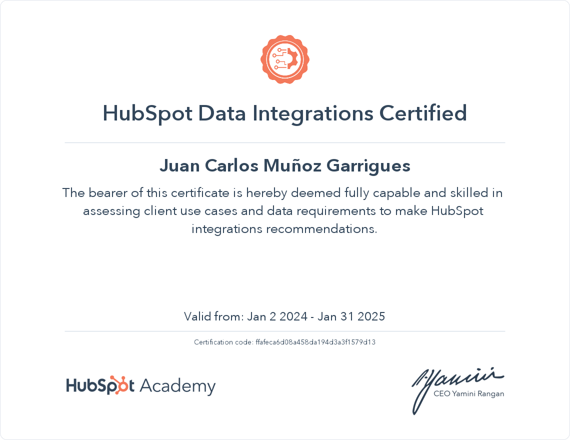HubSpot Academy Data Integrations Certification Certification
