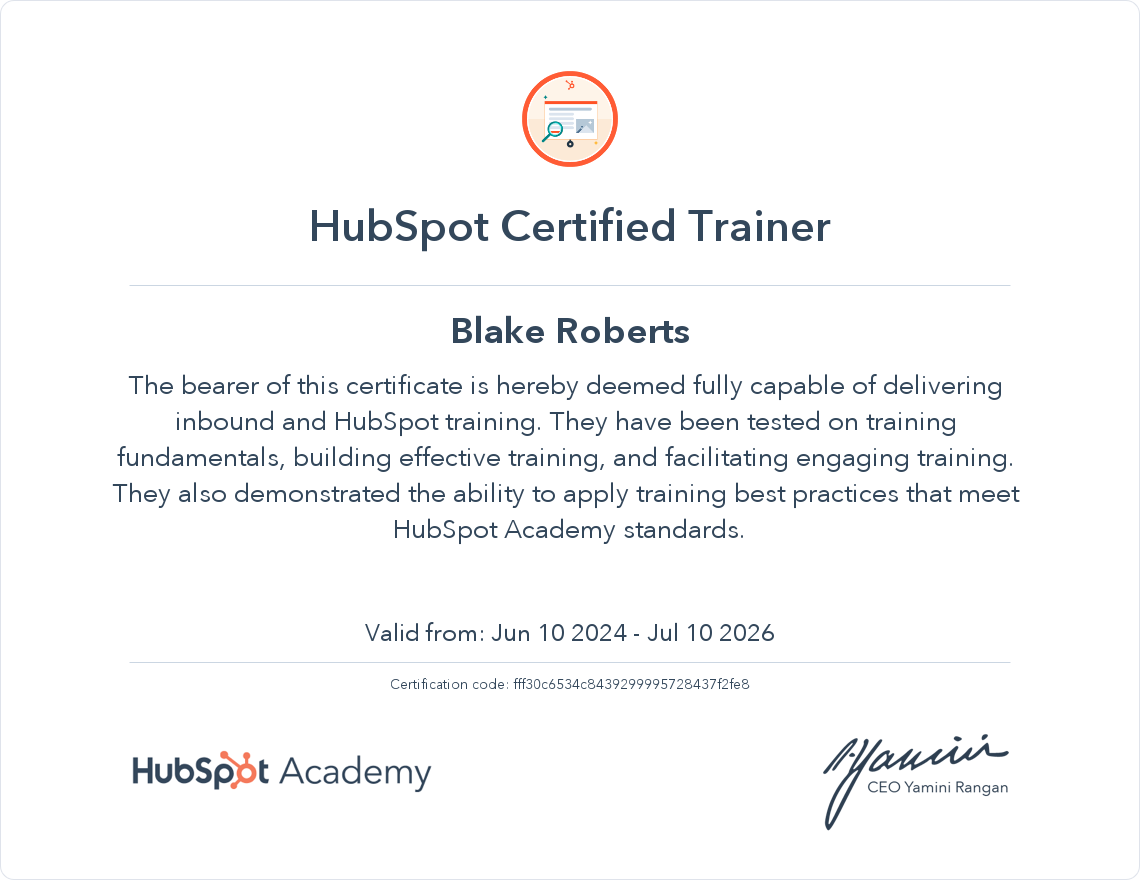 HubSpot Academy HubSpot Trainer Certification Certification