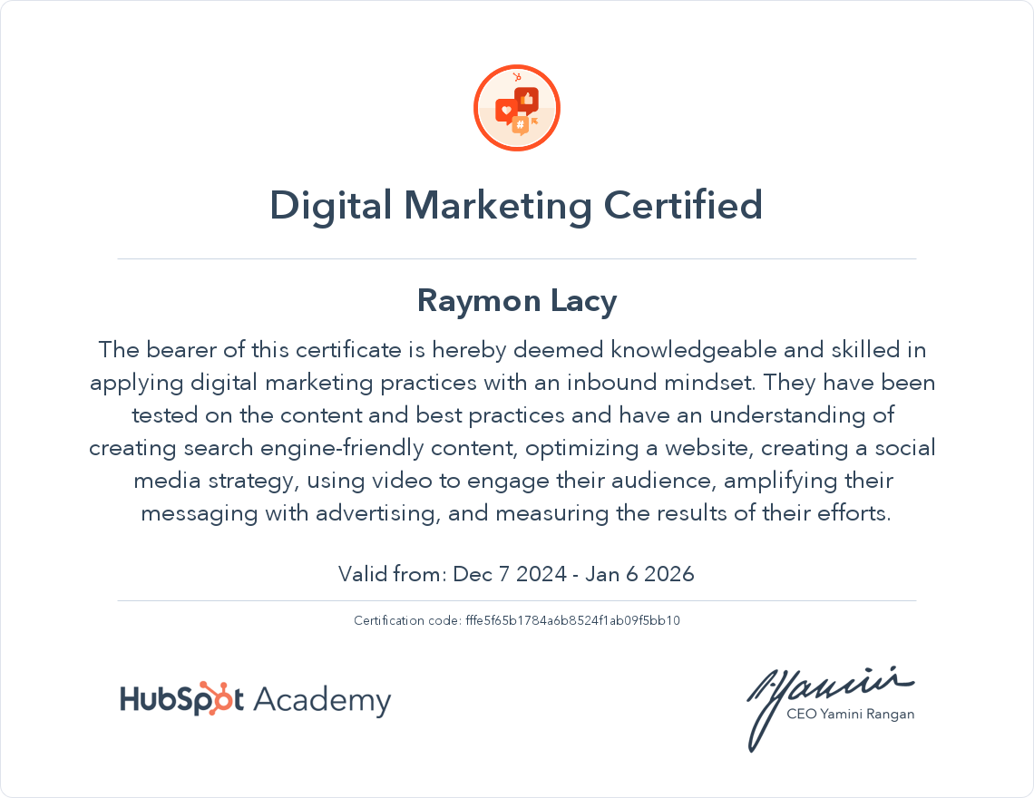 HubSpot Academy Digital Marketing Certification